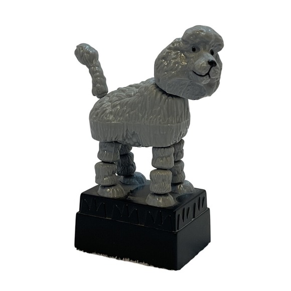 Dog | Vintage Gray Poodle Dog Figurine Toy On Black Base Movable Limbs ...